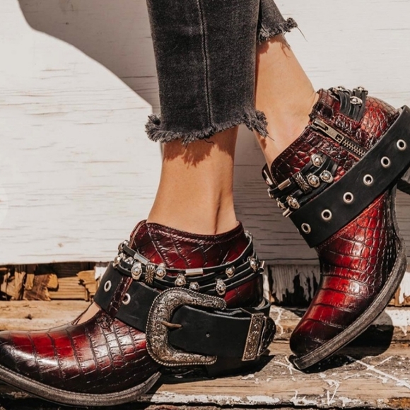 Freebird by Steven | Shoes | Freebird Saloon Red Croc Booties 7 Sold Out | Poshmark